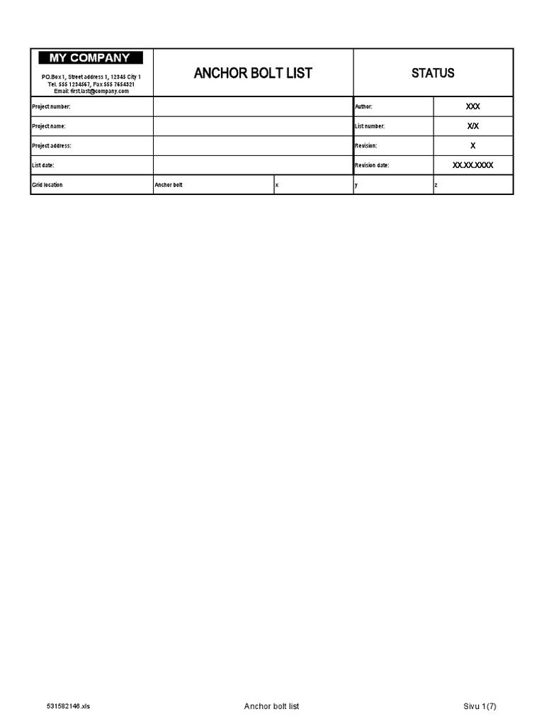 Anchor Bolt List Overview | PDF | Microsoft Excel | Computer Science
