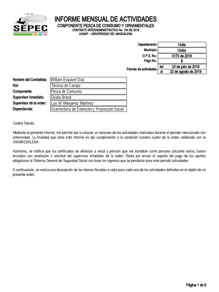 Informe Sepec 1 | PDF | Peces y humanos | Pescado