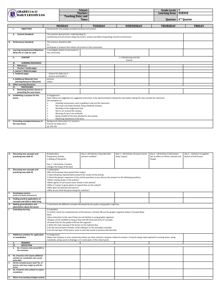 Grade 5 DLL SCIENCE 5 Q4 Week 2 | PDF | Topsoil | Learning