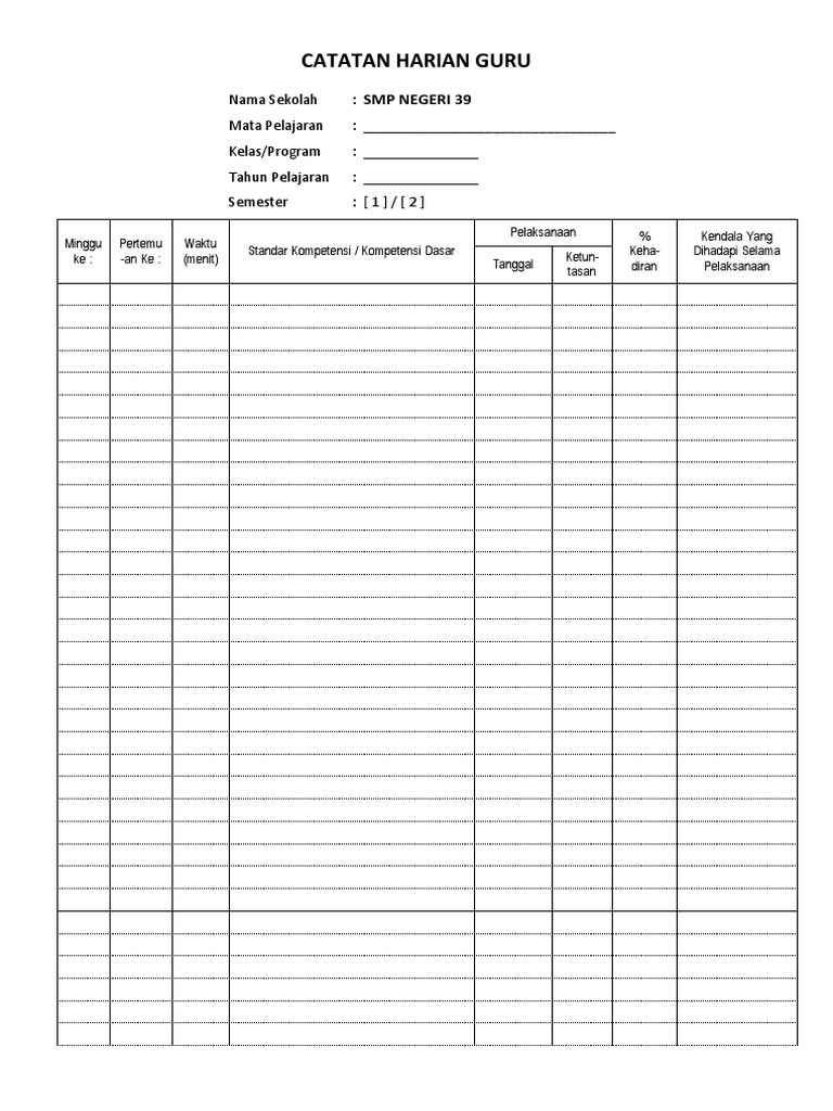 Contoh Format Catatan Harian Guru | PDF