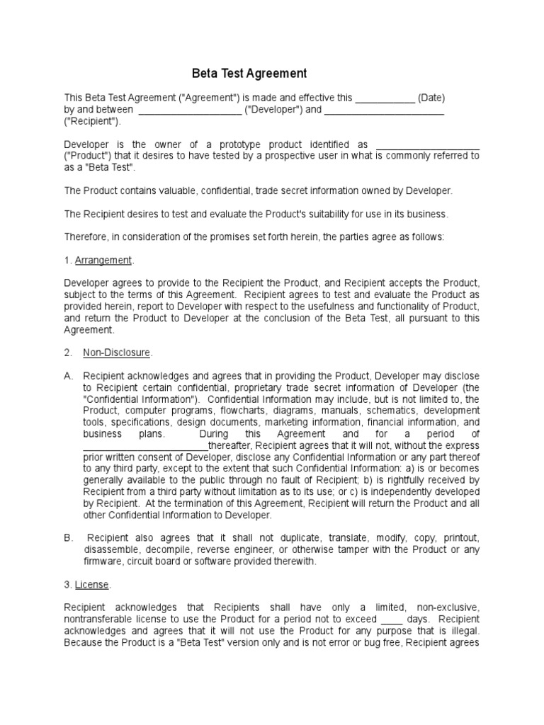Beta 2 Test Agreement | PDF | Breach Of Contract | Software Testing