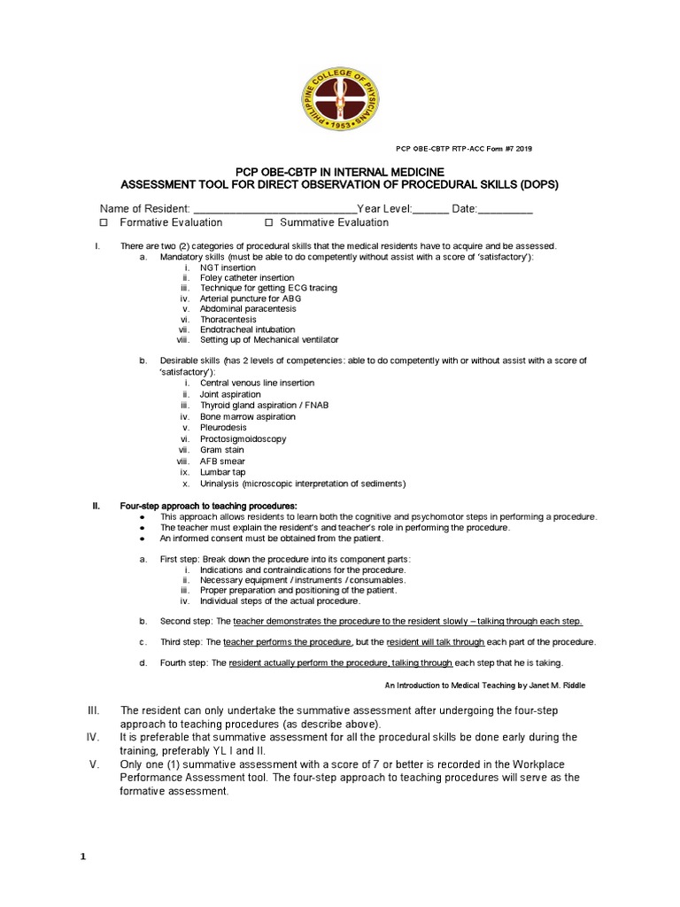 PCP Obe-Cbtp Dops Rtp-Acc Form#7 | PDF | Catheter | Medicine