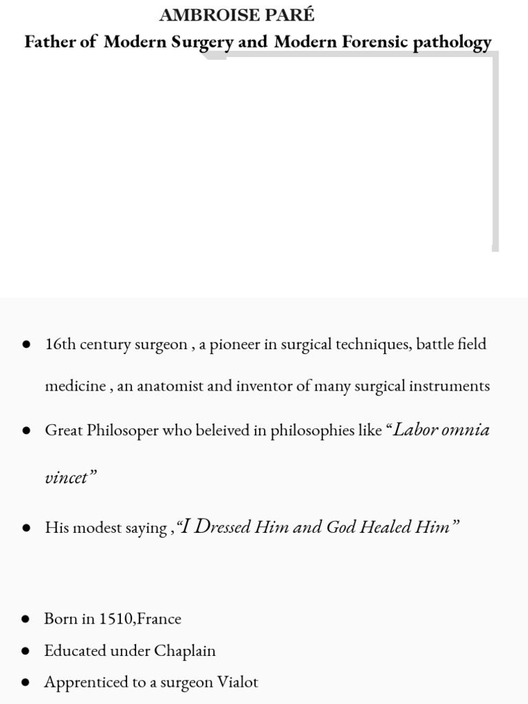 Ambroise Paré: Pioneer of Surgery | PDF | Surgery | Health Care