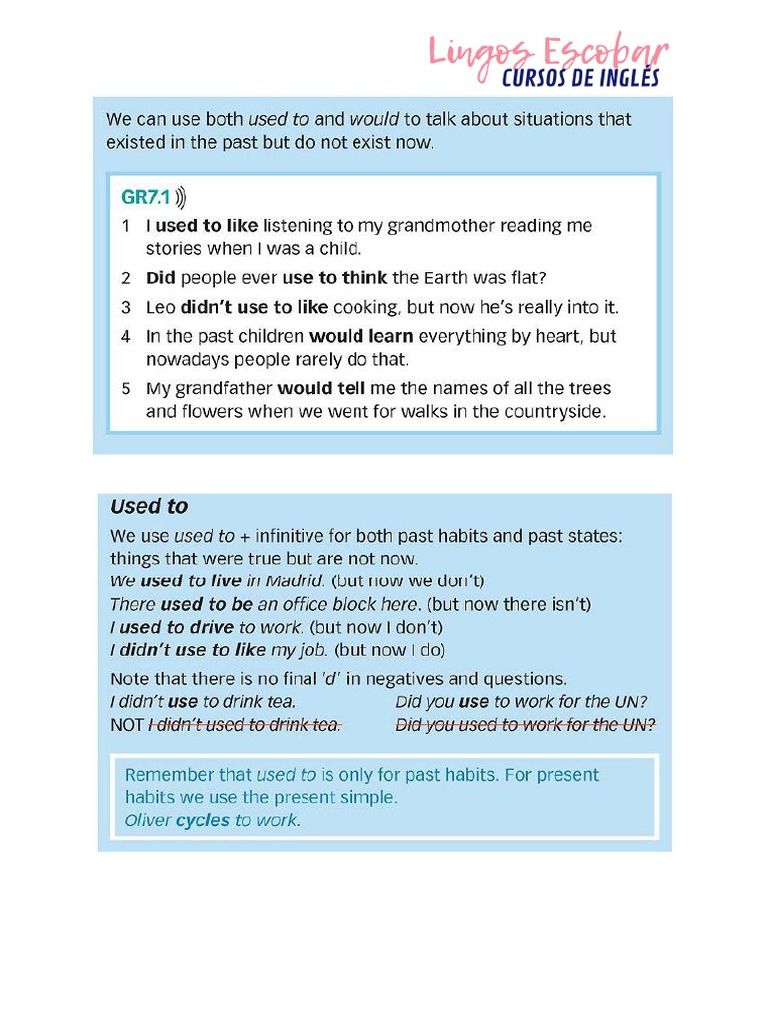 Grammar On Would Vs Used To | PDF