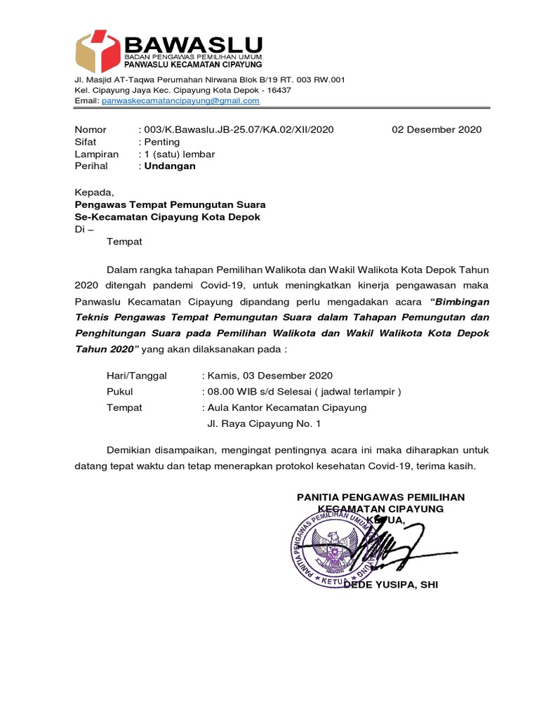 Undangan Peserta Bimtek PTPS Tahap II | PDF