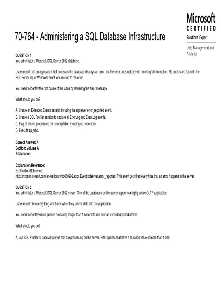 70-764 - Administering A SQL Database Infrastructure | PDF | Microsoft Sql Server | Databases