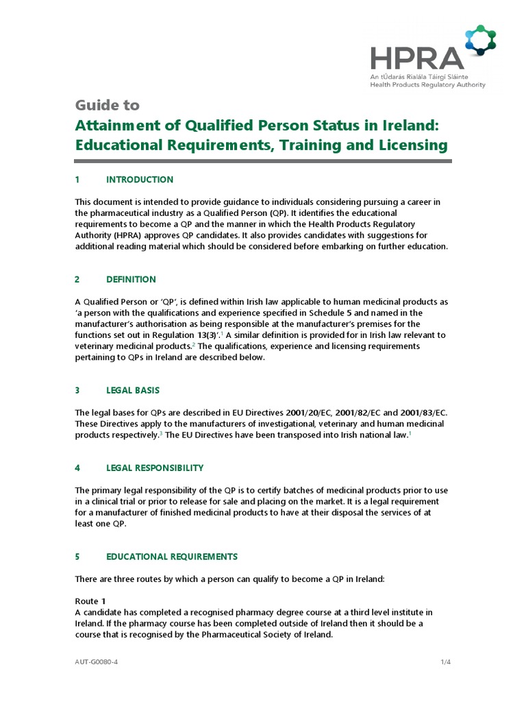 Guide To: Attainment of Qualified Person Status in Ireland: Educational ...