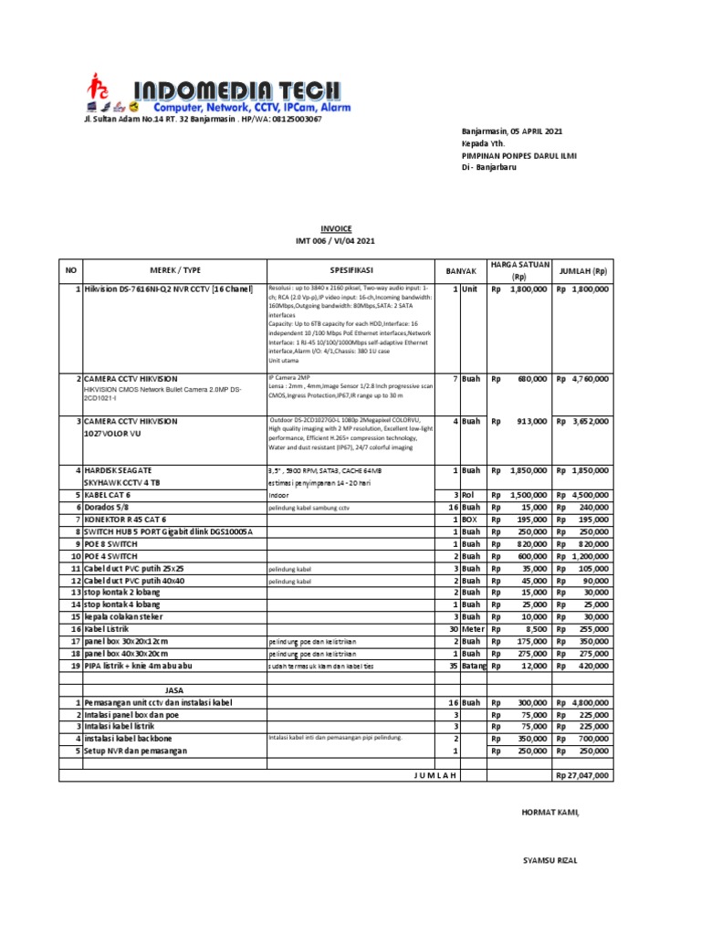 Invoice CCTV 16 Chanel | PDF