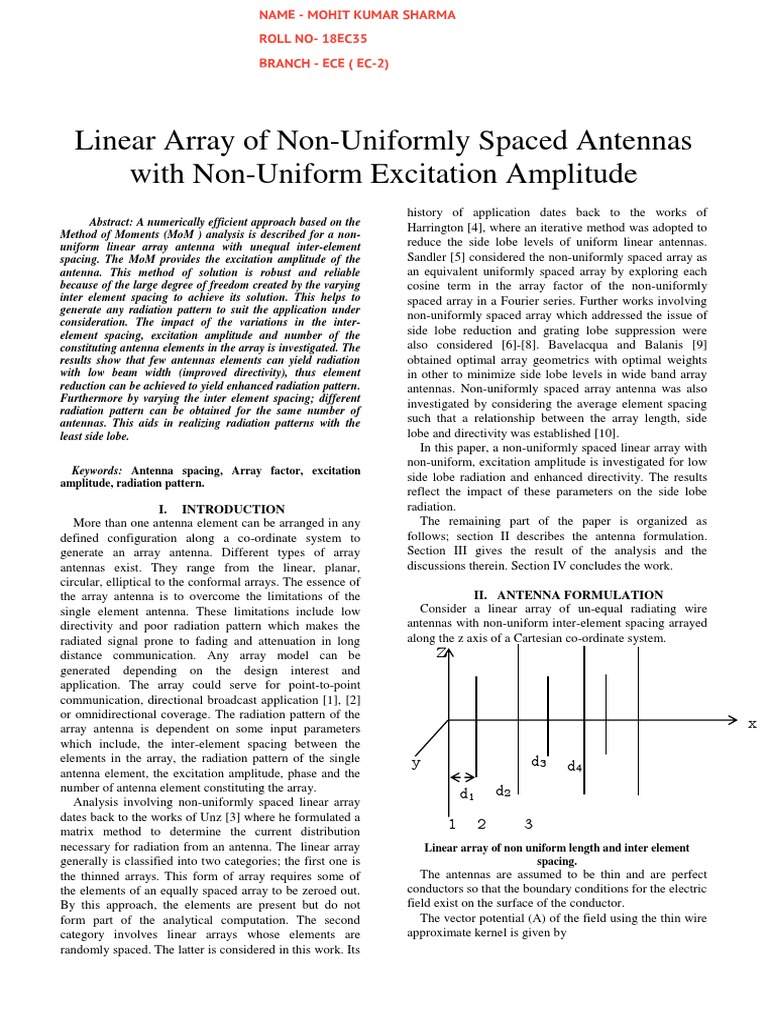 Linear Array of Non-Uniformly Spaced Antennas With Non-Uniform Excitation Amplitude | PDF ...