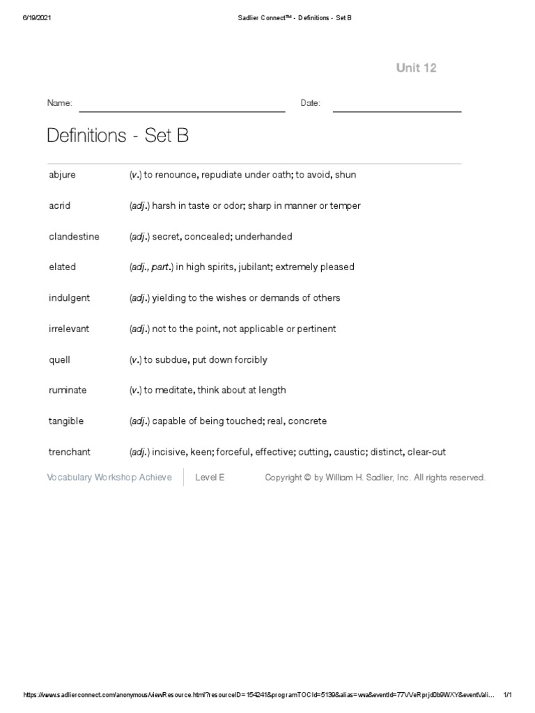 12-Sadlier Connect™ - Definitions - Set B | PDF