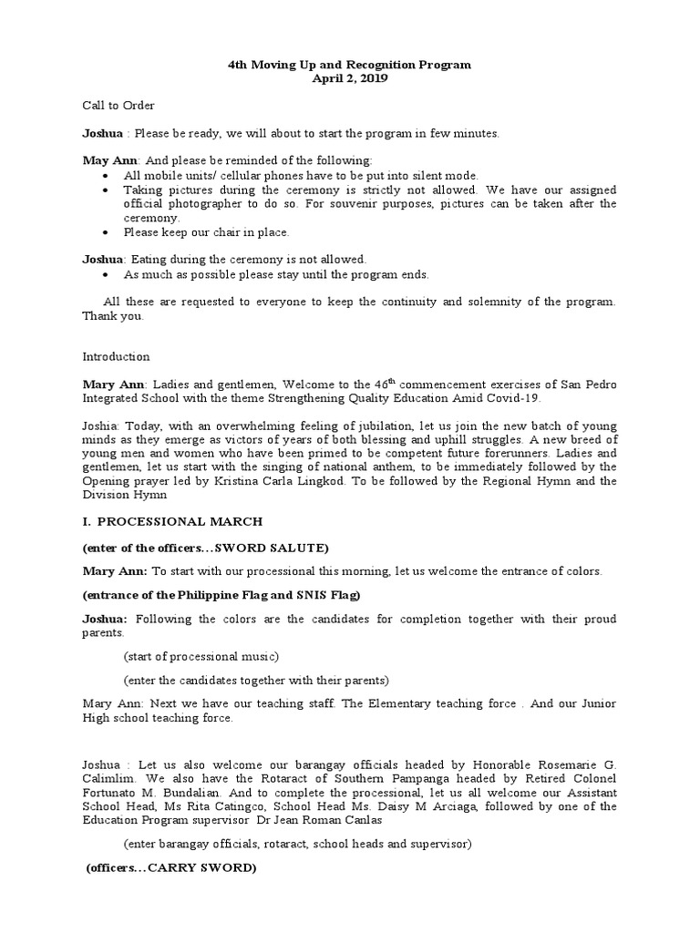 2019 Moving Up Recognition Script | PDF