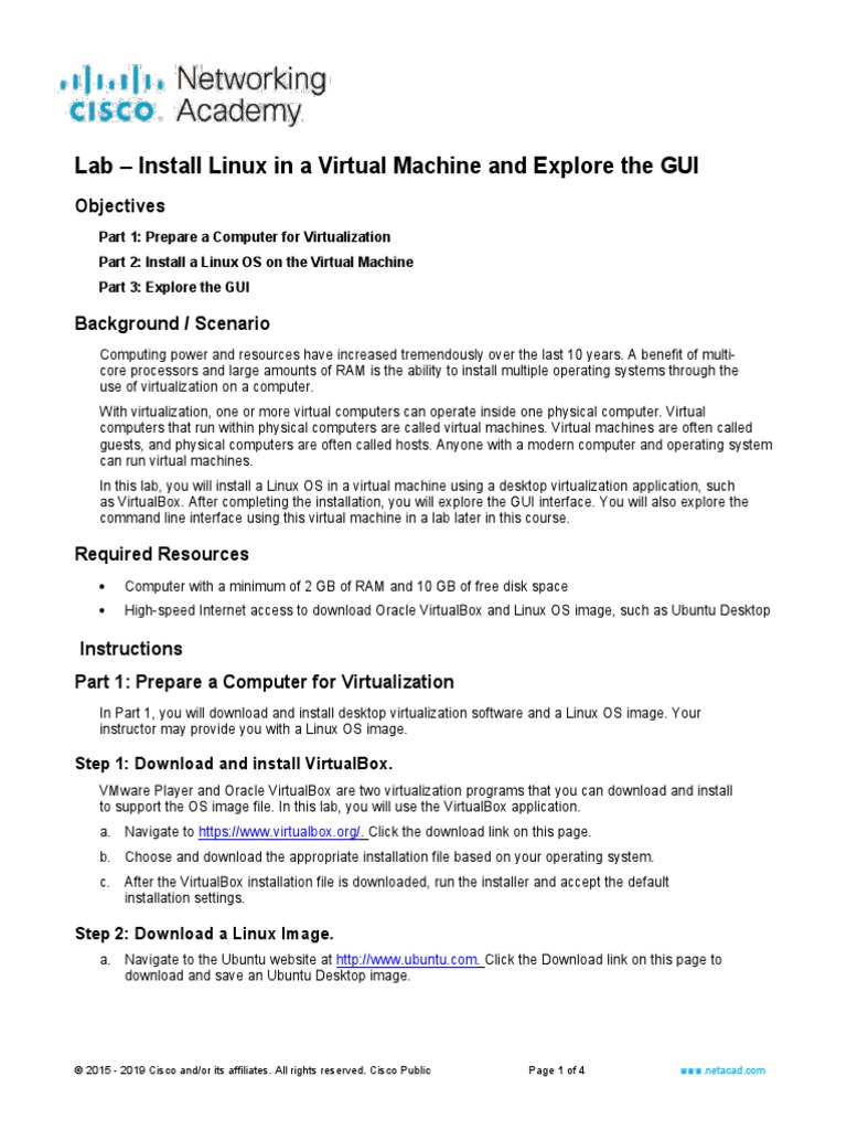 9125 Lab Install Linux In A Virtual Machine And Explore The Gui Pdf Virtualization 