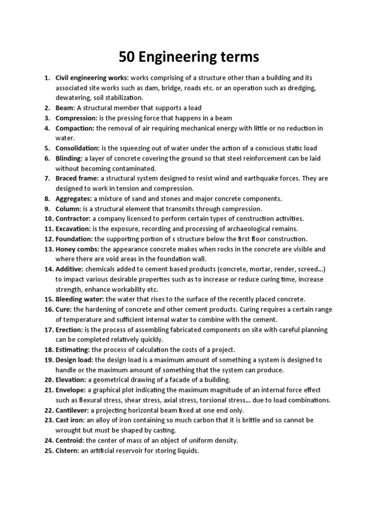 50 Engineering Terms | PDF | Concrete | Stress (Mechanics)