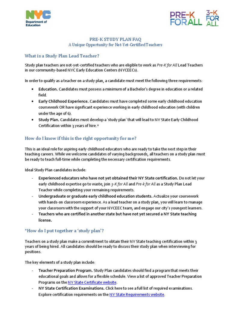 Simple Study Plan Template | PDF | Early Childhood Education | Teachers