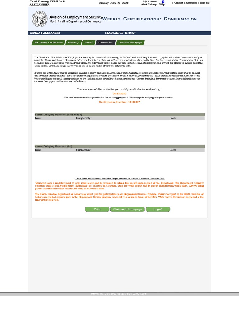 Weekly Certifications Confirmation | PDF | Identity Document | Employment