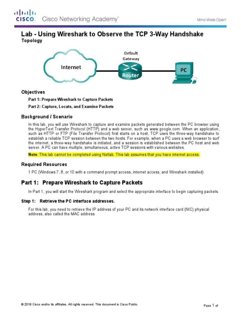 9.2.1.6 Lab - Using Wireshark To Observe The TCP 3-Way Handshake - M0519055 | PDF