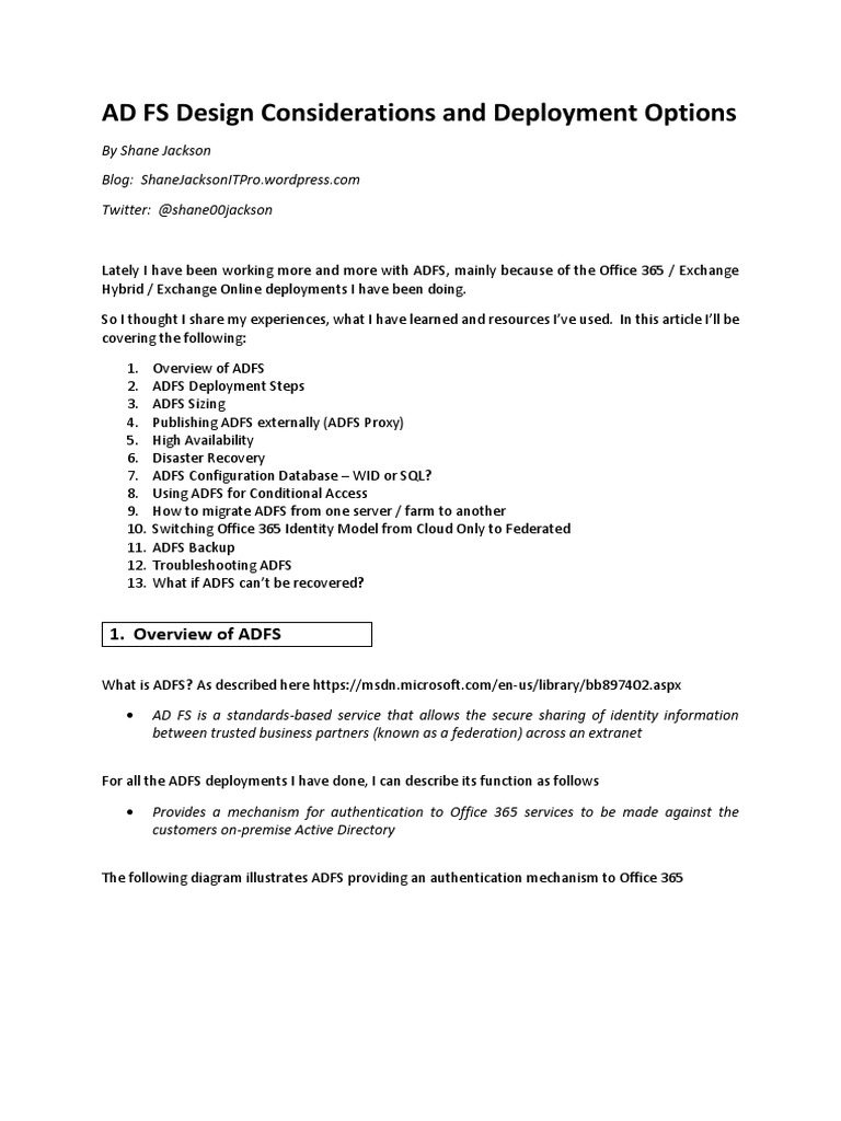 ADFS Design Considerations and Deployment Options | PDF | Active ...