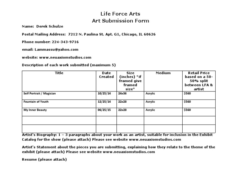 Art Submission Form Derek | PDF