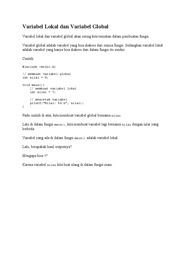 Variabel Lokal vs Global dalam C | PDF