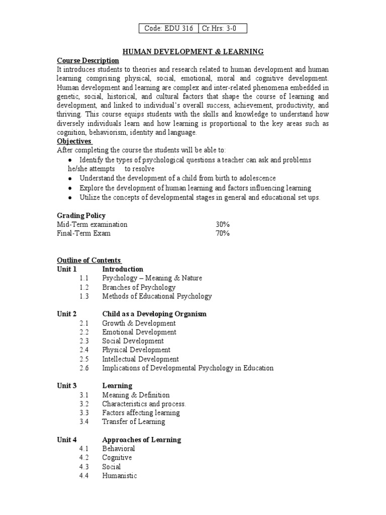 Human Development & Learning EDU 316 | PDF | Developmental Psychology | Cognitive Development