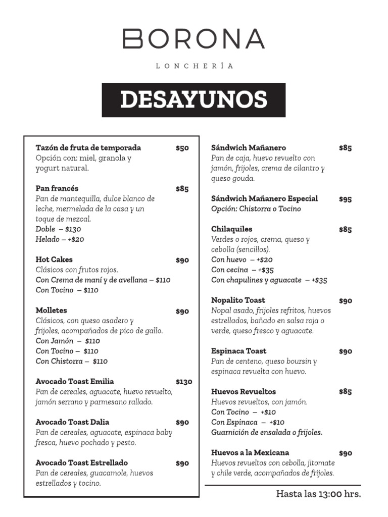 Borona Menu 2021 | PDF