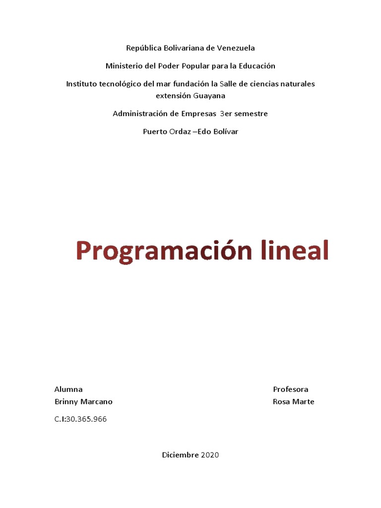Programacion Lineal | PDF | Programación lineal | Matemáticas Aplicadas