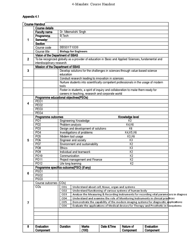 Biology for Engineers Course Overview | PDF | Excitatory Postsynaptic ...