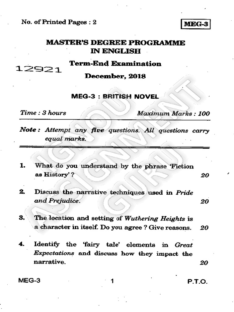 Master'S Degree Programme in English Term-End Examination December ...