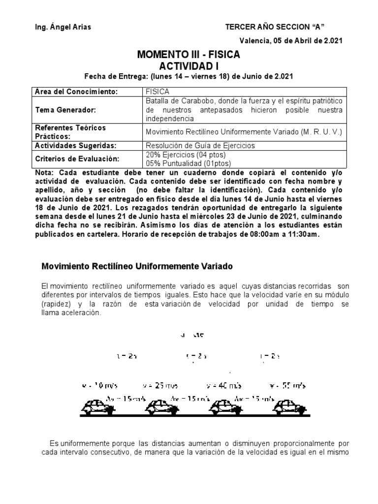 Actividad Pedagogica Fisica III Mometo | PDF | Velocidad | Las leyes ...