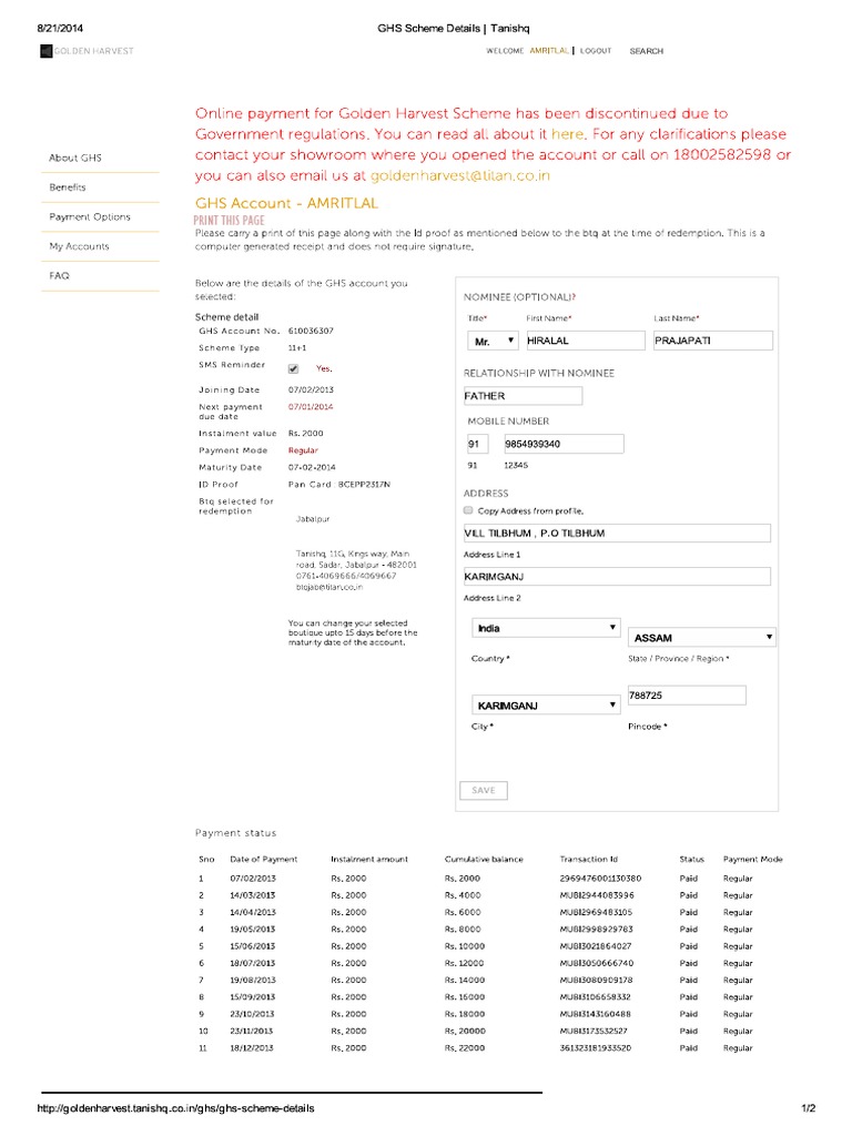 GHS Scheme Details - Tanishq | PDF
