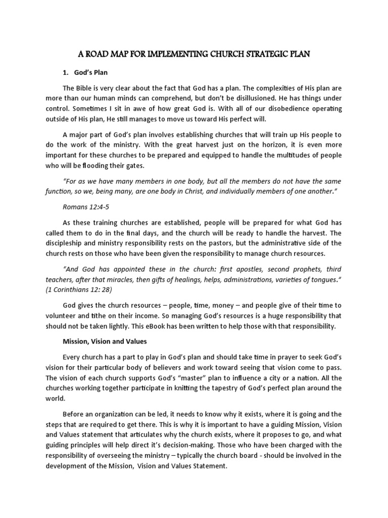 A Road Map For Implementing Church Strategic Plan | PDF | Leadership | God