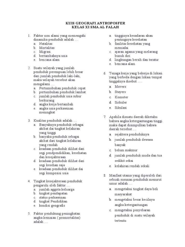 Kuis Geografi Antroposfer | PDF