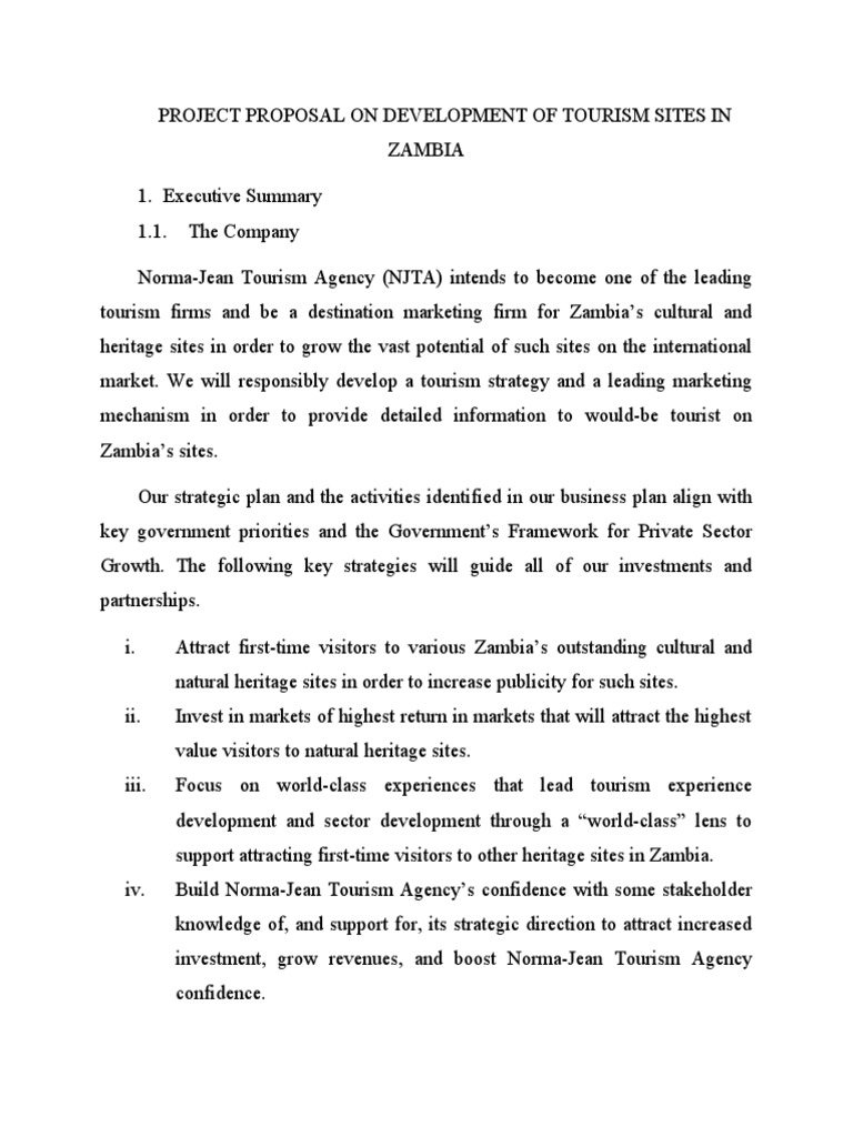 Project Proposal On Development of Tourism Sites in Zambia | PDF ...