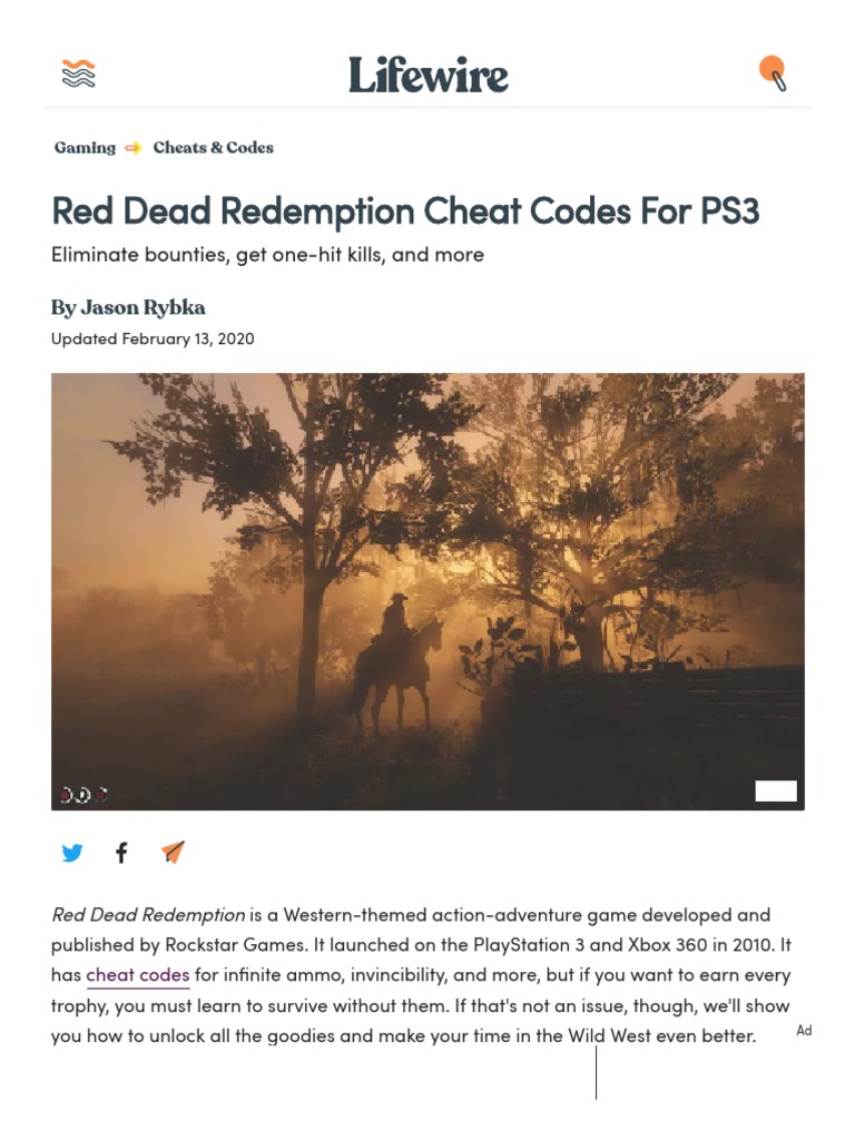 Red Dead Redemption Cheat Codes For PS3 | PDF | Play Station 3 | Star Wars