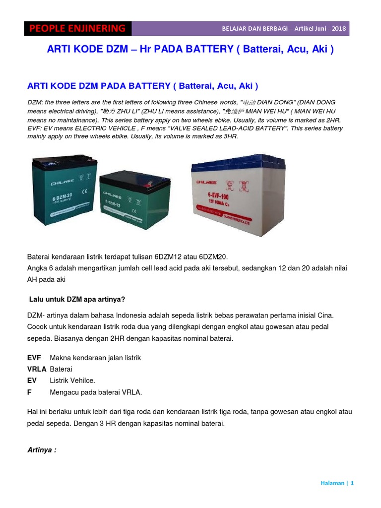 16-4 Arti Kode DZM - HR Pada Battery (Batterai, Acu, Aki) | PDF
