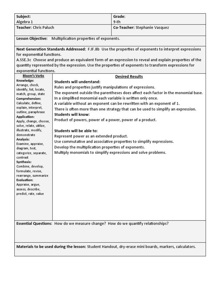 Multiplication Properties of Exponents | PDF | Educational Assessment ...