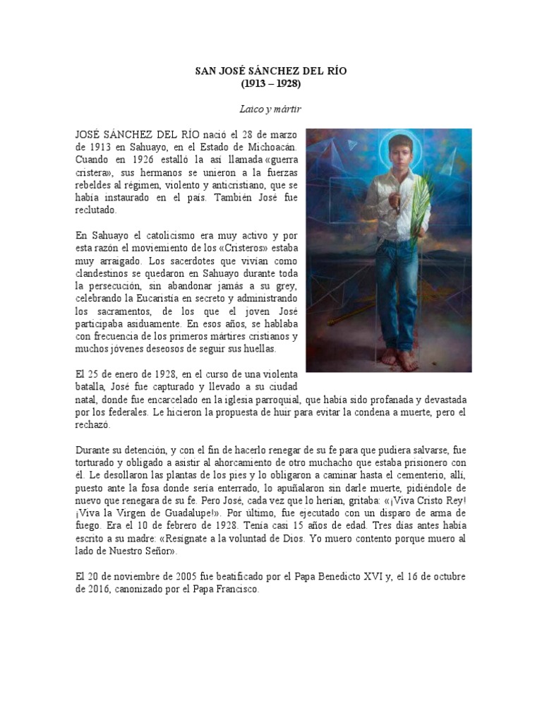 Biografía de San José Sánchez del Río | PDF | Religión y espiritualidad