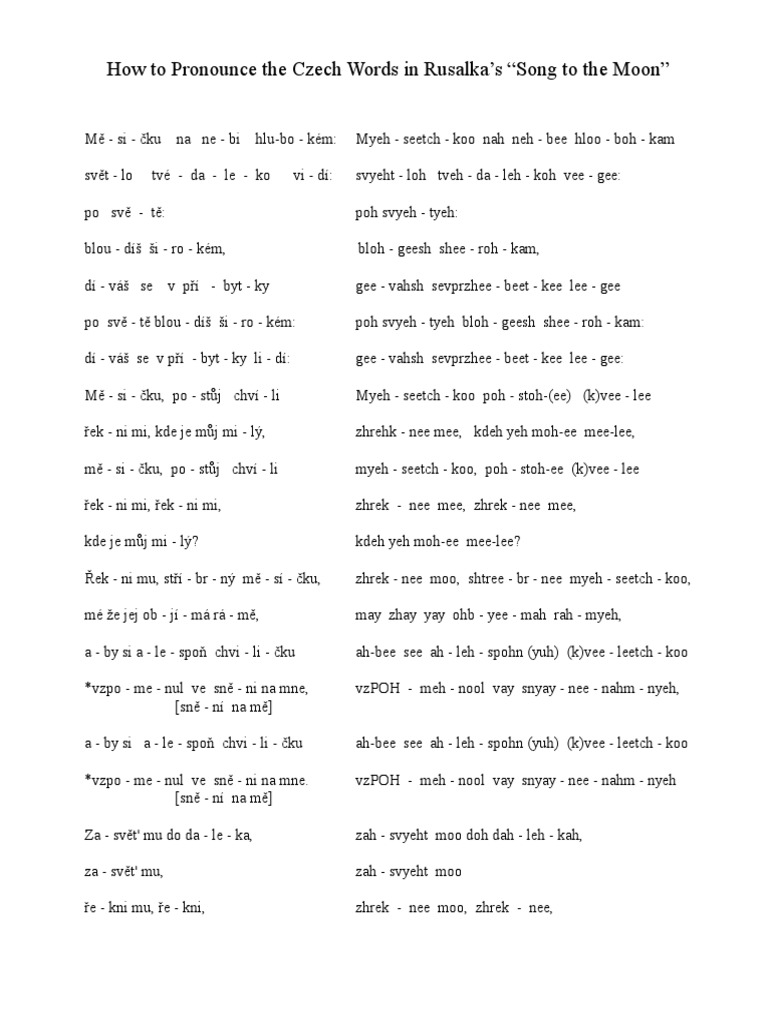 Song To The Moon Pronunciation Guide | PDF