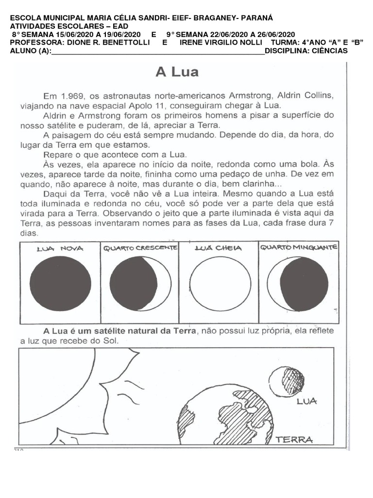 Atividade Sobre A Lua | PDF | Lua | Terra