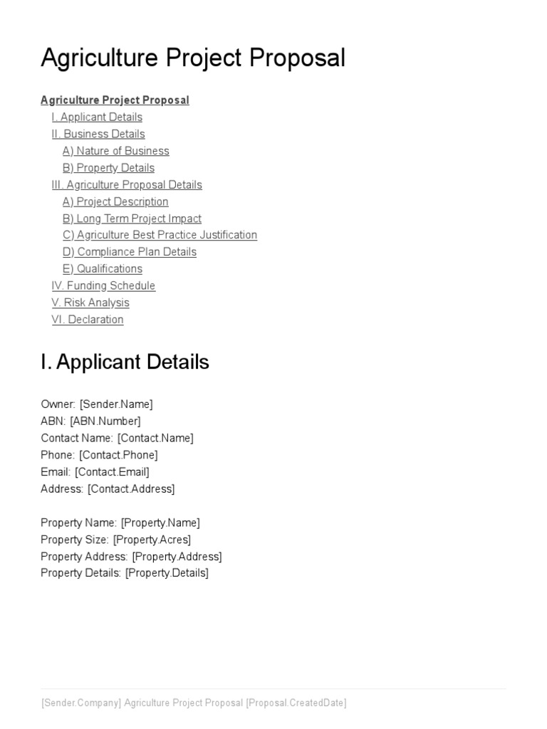 Agriculture Project Proposal: I. Applicant Details | PDF | Finance ...