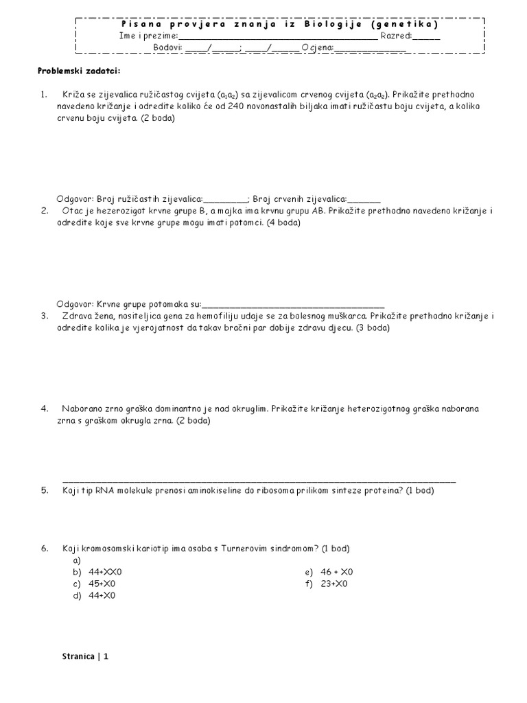 Problemski Zadatci Iz Genetike | PDF