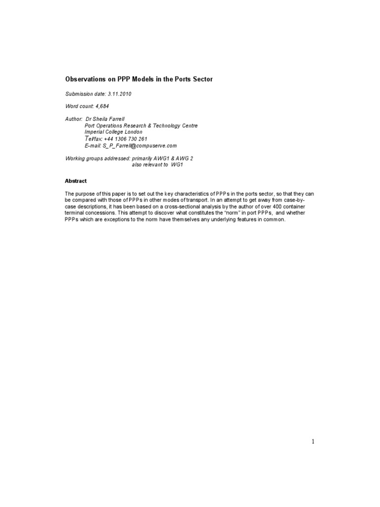 PPP Models in Ports | PDF | Public–Private Partnership | Labour Economics