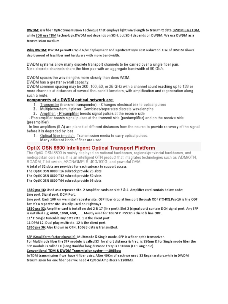 SDH & DWDM Basic For HUW & ALKTL NODES | PDF | Wavelength Division ...