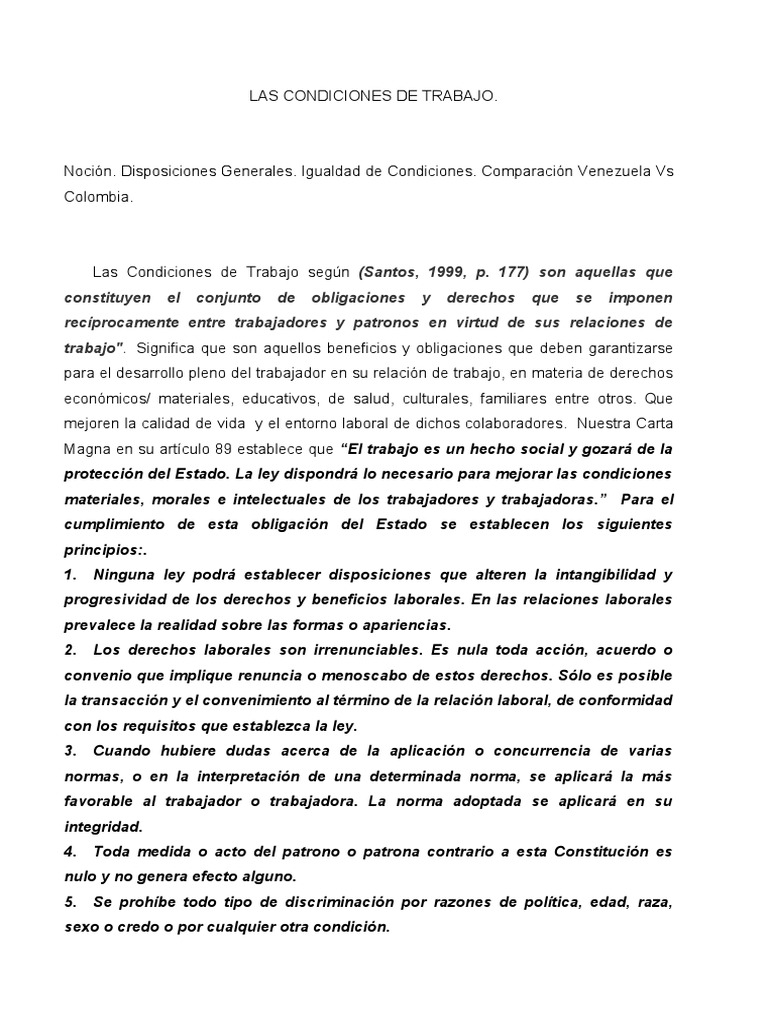 Ensayo de Condiciones de Trabajo | PDF | Derecho laboral | Salario