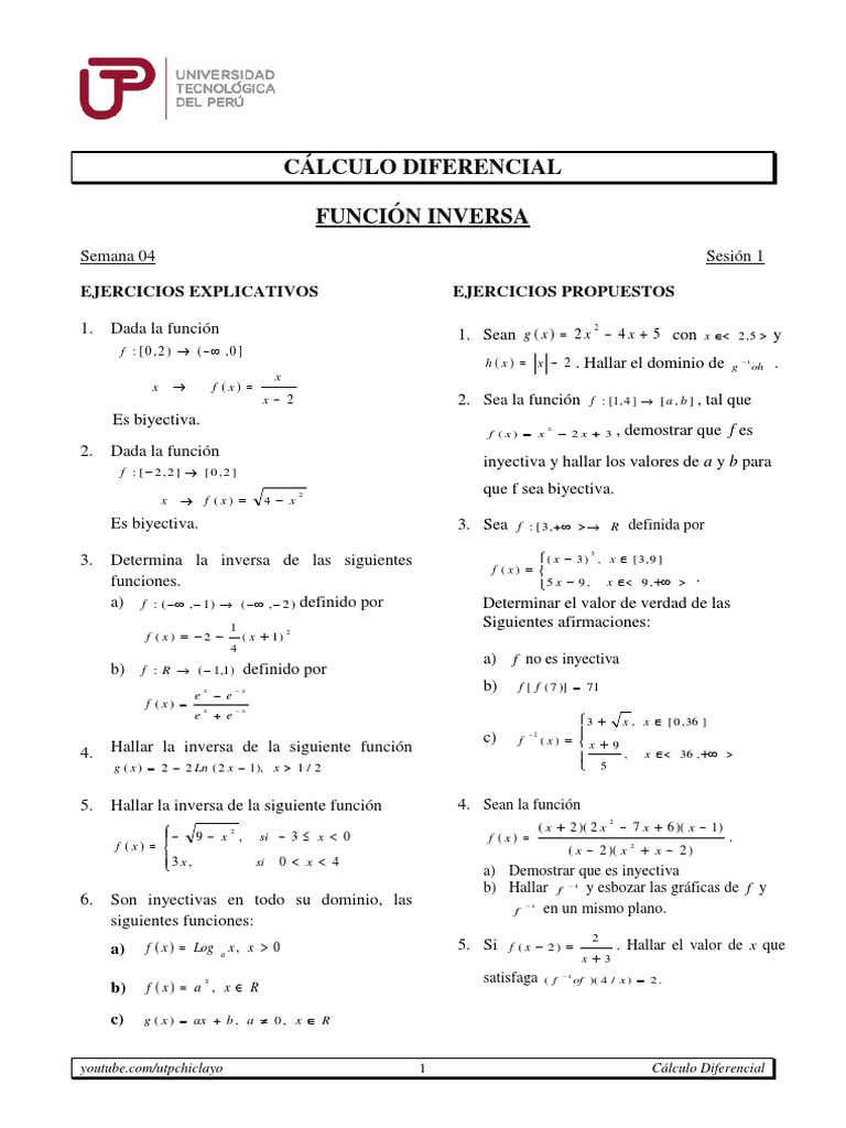 Ejercicios de Funciones Inversas | PDF | Función (Matemáticas ...