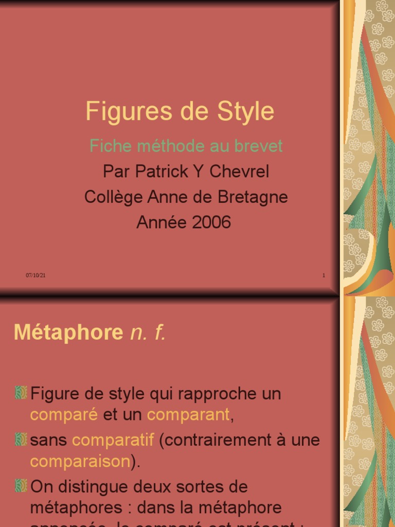 Figures de Style: Fiche Méthode Au Brevet | PDF | Métaphore | Allégorie