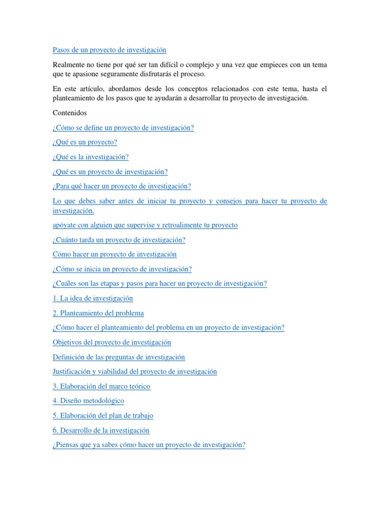 Pasos de Un Proyecto de Investigacion | Descargar gratis PDF | Teoría ...