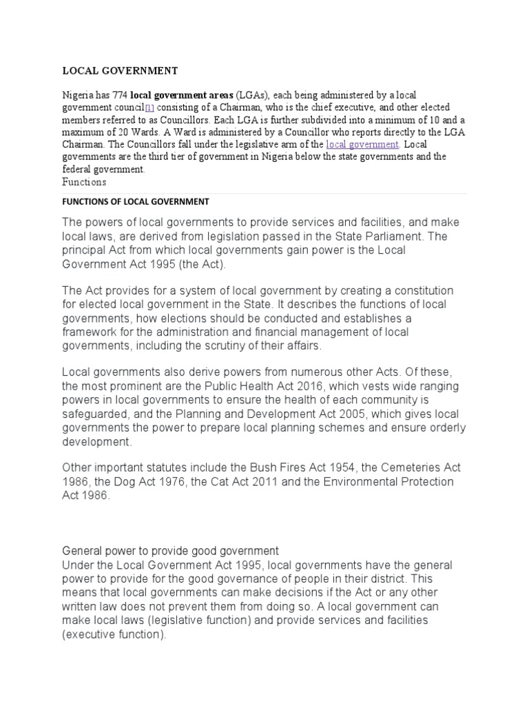 An Overview of the Functions and Powers of Local Governments in Nigeria ...