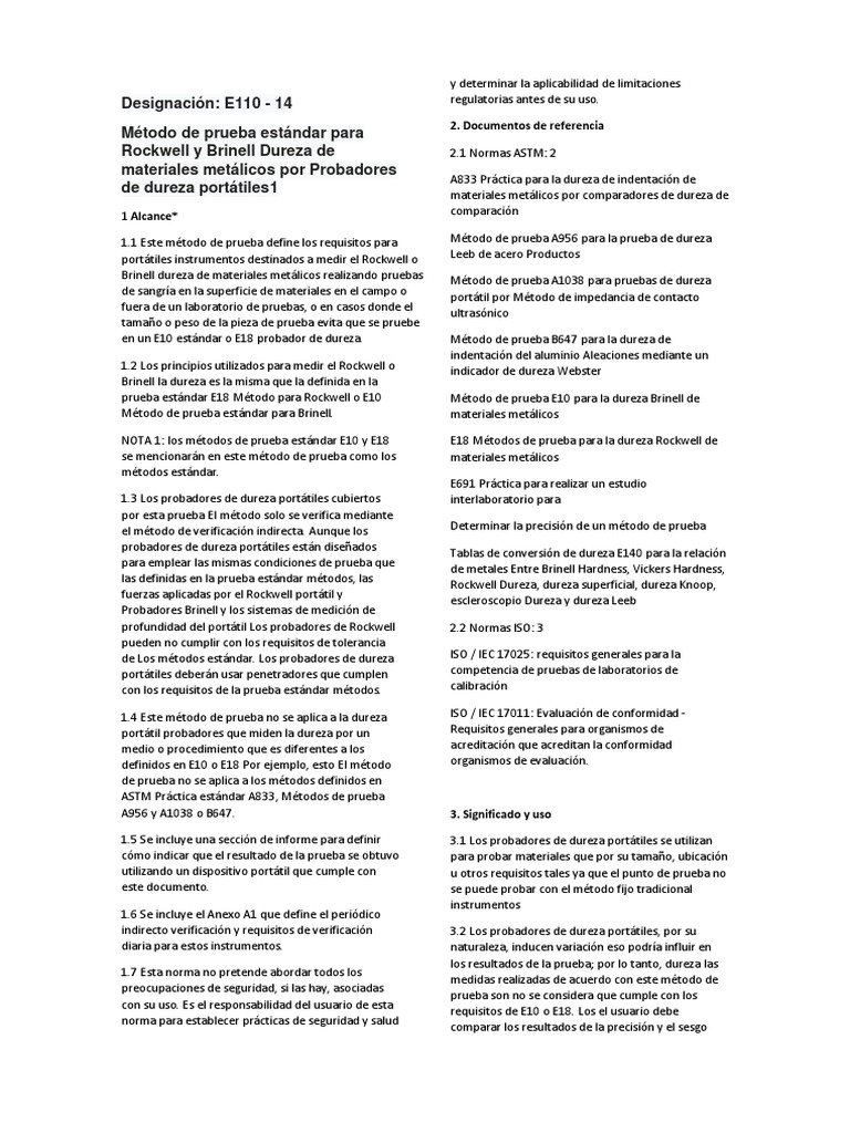 Norma ASTM E110 para Dureza Portátil | PDF | Dureza | Calibración