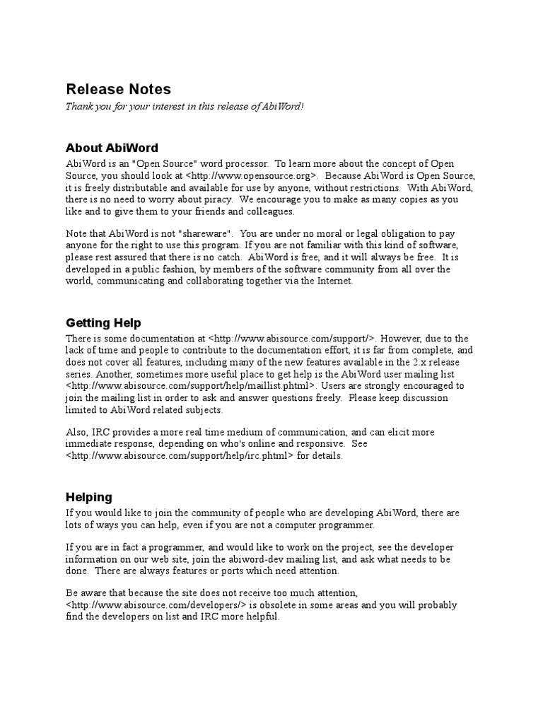 Abi Word | PDF | Gnu | Open Source